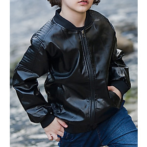 TLAENSON Boys Leather Jackets For Toddler Kids Faux Motorcycle PU Leather Coats 50s 80s Bomber Tops Black Size 100/3-4T