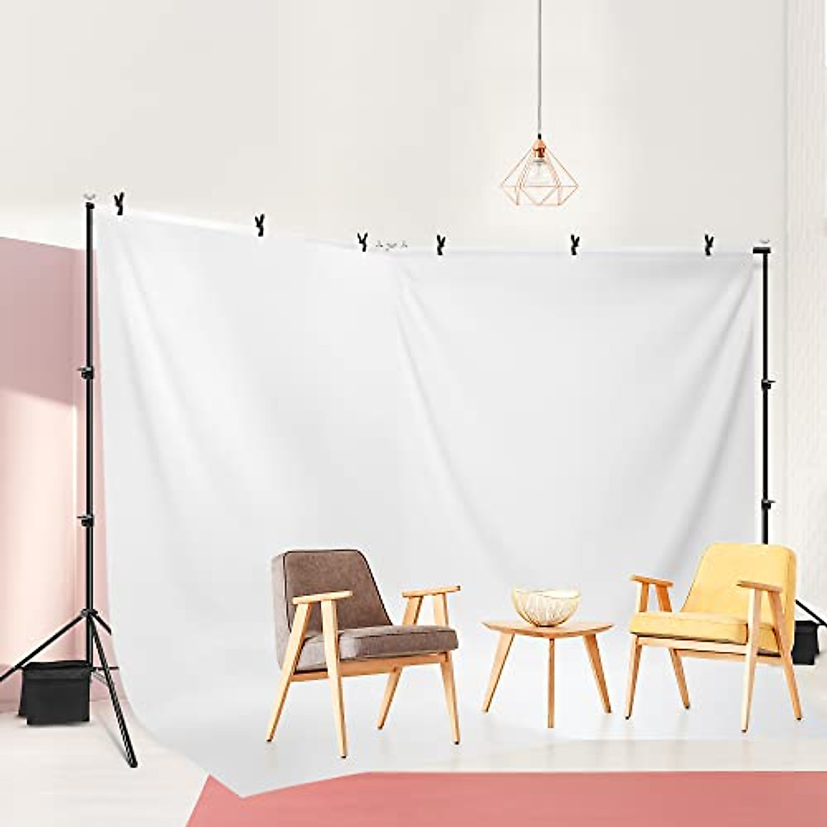 Julius Studio 20 feet Max Crossbar, 250° Rotatable Angle, Double Wide Telescopic Backdrop Stands, Background Support System with 6 Spring Clamps and 3 Counter Weight Sand Bags, JSAG794