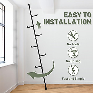 DYN Ptah Adjustable Coat Rack 65" to 116" with 6 Hooks, Freestanding Tension Rod Coat Hanger Floor to Ceiling, Heavy Duty Clothes Rack for Entryway, Living Room, Bedroom, Hanging Clothes, Hats, Bags