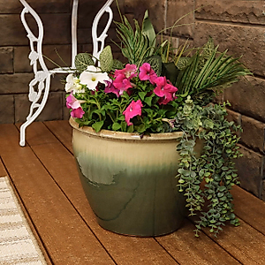 Sunnydaze Large Ceramic Planter - Indoor or Outdoor Plant Pot with Drainage Holes - Seafoam Glaze Finish - 15" - Chalet