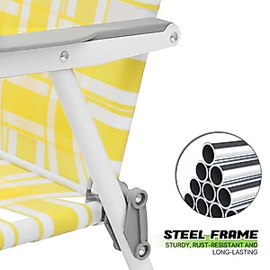 Magshion Folding Webbed Lawn Beach Chair for Adults, Lightweight Steel Frame, Portable Outdoor Camping Chairs for Fishing, Patio, Yard & Garden, Support to 250 lbs (2-Pack, Yellow)