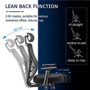 MOLENTS Ergonomic Office Chair,Mesh Computer Chair,Home office Desk Chair with Seat Slider,Adjustable Lumbar Support,Headrest,3D Armrest,Tilt Function,Comfort Swivel Executive Chair Rolling Task Chair
