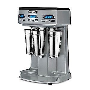 Waring Commercial WDM360TX Heavy-Duty Triple Spindle Drink Mixer, Each Spindle Has Independent 1hp Motor, with Countdown Timer, Digital Display, Automatic Start/Stop, 120V, 5-15 Phase Plug,Silver