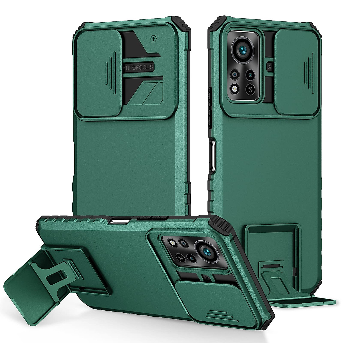 TARGI Slide Lens Phone Holder Back Phone Case for Infinix Hot 11s NFC Luxury Cover Hybrid Hard Panel Funda for Infinix Hot 9 10s 10 Play 11 s 12 10t Smart 4 5 6 Shell (Dark Green,infinix hot 9 Play)