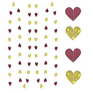 Bridal Shower Decorations Burgundy Gold Fall/Burgundy Gold Birthday Party Decorations/Valentines Day Decorations//Burgundy Bachelorette Decorations/Burgundy Heart Paper Garlands
