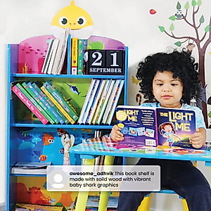 Delta Children Wooden Playhouse 4-Shelf Bookcase for Kids, Baby Shark, 10.23"D x 19.88"W x 40.35"H