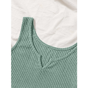 Milumia Women's 4 Pieces Ribbed Knit Crop Tank Top and Drawstring Waist Shorts Pajama Set Loungewear Grey and Green X-Large