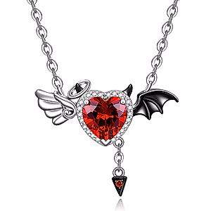 Half Angel Half Devil Necklace Angel and Devil Heart Symbol of Love Pendant Angel Wings Heart Demon Sterling Silver Halloween Bat Jewelry