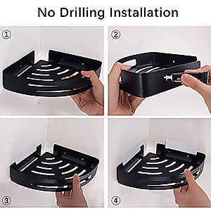 UOIXPUHUO 2pc Shower Shelf,Bathroom Organiser,Corner Shower Caddy,Triangle Storage Basket,Rustproof No Drilling for Bathroom Kitchen (Black)