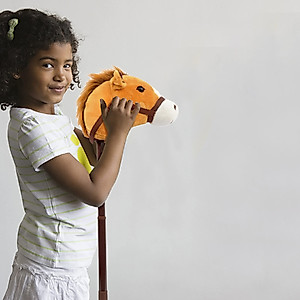 Linzy Plush Hobby Horse Stick Toy, Adjustable Telescopic Stick, Adjust to 3 Different Sizes, For Cowboy and Cowgirl of Different Ages, Light Brown