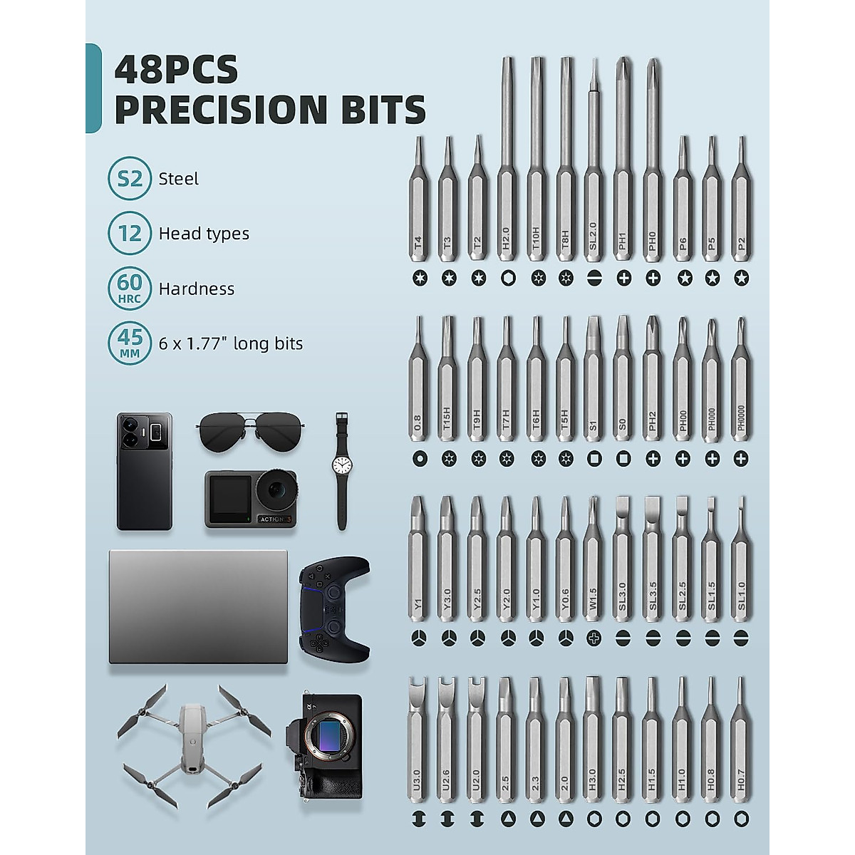 Mini Electric Screwdriver 48-in-1 Magnetic Bits, DOINOW Precision Electric Screwdriver LED Light, Electric Screwdriver kit for PC Building Phone Watch Laptop