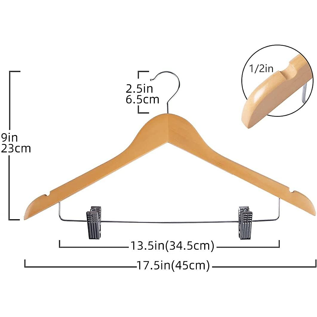 10 Pack Wooden Hangers with Clips Suit/Jacket/Skirt/Coat/Dress/Blouse (Natural)