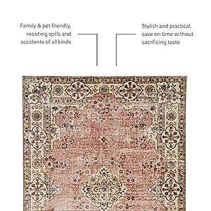 Linon The Anywhere Washable Rug Colton Pink/Ivory 5' X 7' Area Rug