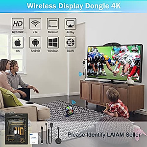 Wireless HDMI Dongle, 4K Wireless HDMI Adapter, WiFi HDMI Dongle, Video Mirror Screen Dongle from i-Phone, i-Pad, Android, PC, Tablet, Windows to HDTV/Monitor/Projector, Mira-cast, Airplay, DLNA