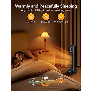 GoveeLife 24" Space Heater, 80° Oscillating Smart Electric Heater with Thermostat, WiFi APP & Voice Control, 4 Mode, 24H Timer, Night Light, 1500W Tower Ceramic Heater for Indoor Use, Large Room