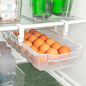 Smart Design Adjustable Sliding Pull Out Egg Drawer - Holds 18 Eggs - BPA Free - Fridge Bin, Refrigerator Holder Box, Clear Plastic Freezer Container, Food Storage Shelf, Organizer Tray - Clear