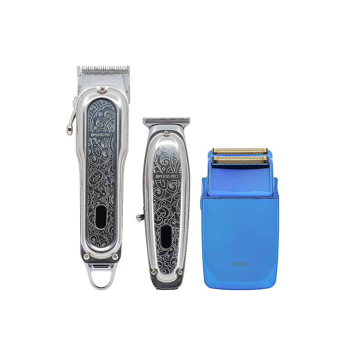 XPERSIS PRO Cordless Hair Clipper + Hair Trimmer for Mens and Barbers +Shaver with Sharp Blades, Cord/Cordless Electric Razor for Mens Silver & Blue
