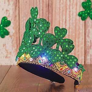 CAKURE Saint Patrick's Day Accessories Light Up Shamrock Headband Queen Hairbands St Patty's Day Hair Hoop Festive Party Hair for Women and Girls