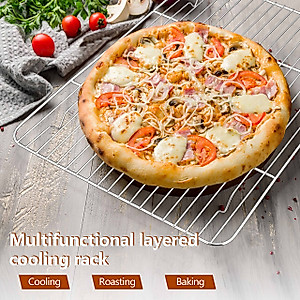 Roasting Pan with Rack Set of 3(Deep Broiling Pan & V-shaped Rack & Flat Cooling Rack), Herogo 14 Inch Stainless Steel Turkey Roaster Pan for Thanksgiving Christmas, Dishwasher Safe