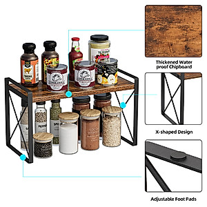 Giikin Countertop Shelf Organizer, Cupboard Stand Spice Rack, Retro Style Cabinet Shelf for Pantry, Kitchen, Bathroom, Reading Room, Bedroom to Save Space (15.7 Inches, Rustic Brown)