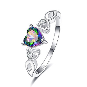 Narica 925 Silver Plated Ring Created Rainbow Topaz Heart Shaped Twist Wedding Engagement Ring for Women Size 9
