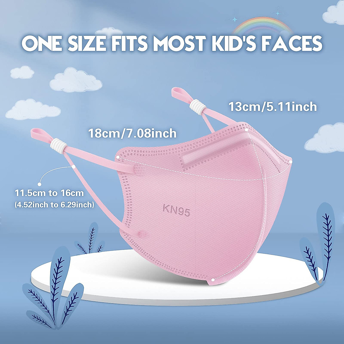 WWDOLL Kid KN95 Face Mask 50 Pack, 5-Layers Breathable KN95 Masks, Multicolored