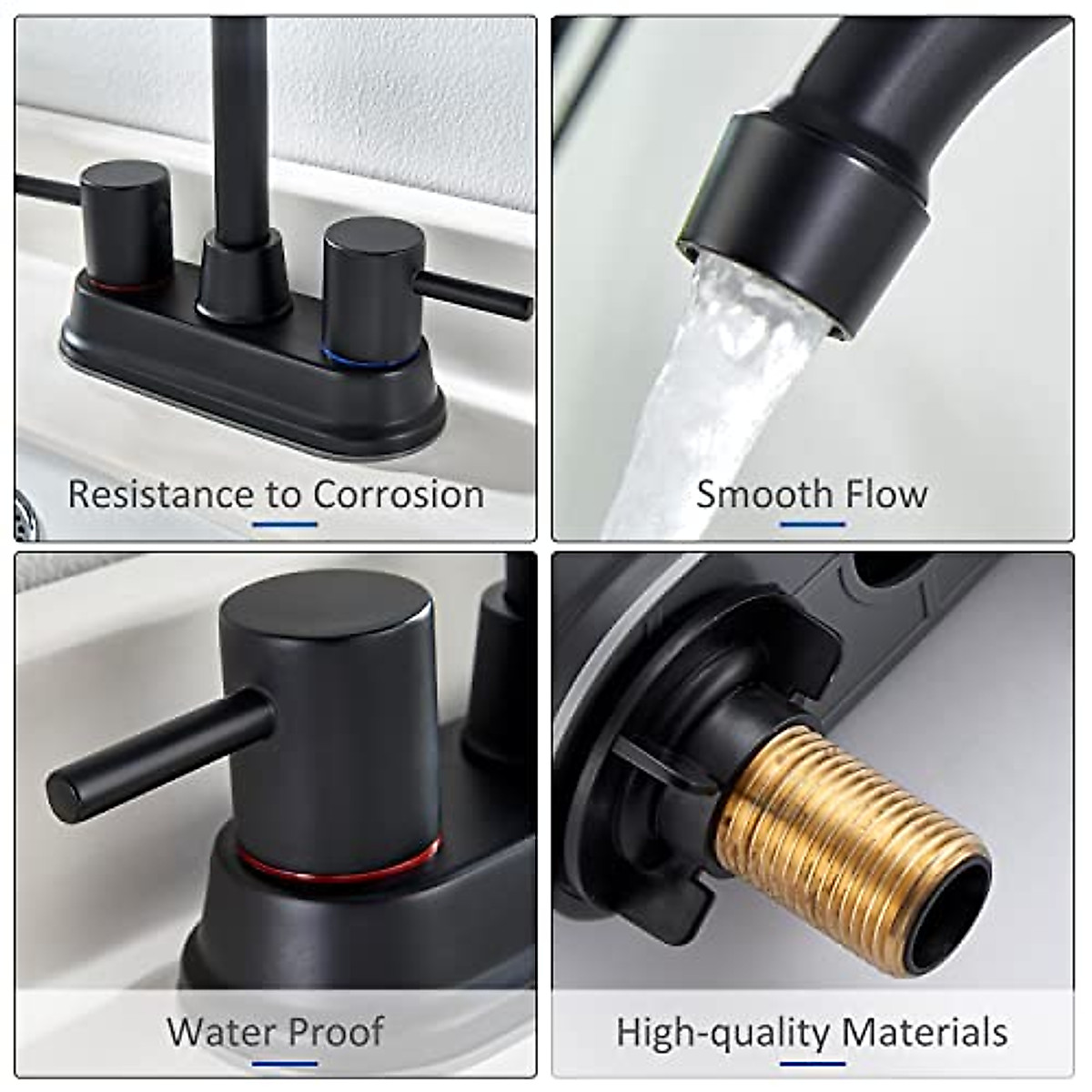 BONADE Black Bathroom Faucets, 2 Handle Bathroom Sink Faucet, 4 Inch Bathroom Sink Faucet 2 or 3 Hole, with Valve and Pop-Up Drain Assembly, Matte Black