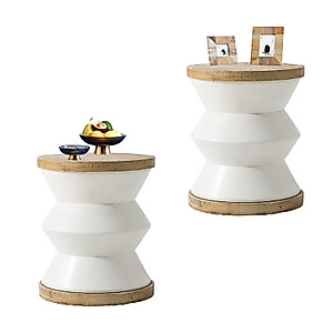HOMPUS Unique Outdoor Concrete Side Table Set of 2, Modern Vintage MgO Patio End Table Set, 2 Piece Lightweight Functional Small Accent Table for Indoor Outdoor Use, Garden, Deck, Poolside