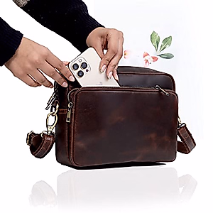 Leather Crossbody Bags for Women, Leather Shoulder Bag, Leather purse Cross Body Bag Full Grain Leather with Adjustable Strap (brown)