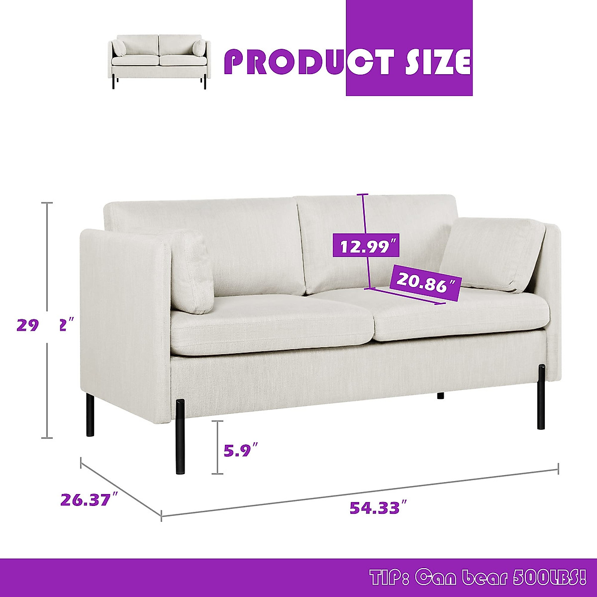 TYBOATLE Modern Living Room Furniture Sectional Sofa Sets 2 Pieces, Mid-Century Loveseat Couch and Comfy Accent Arm Chairs for Small Space, Apartment, Office (Cream Beige)