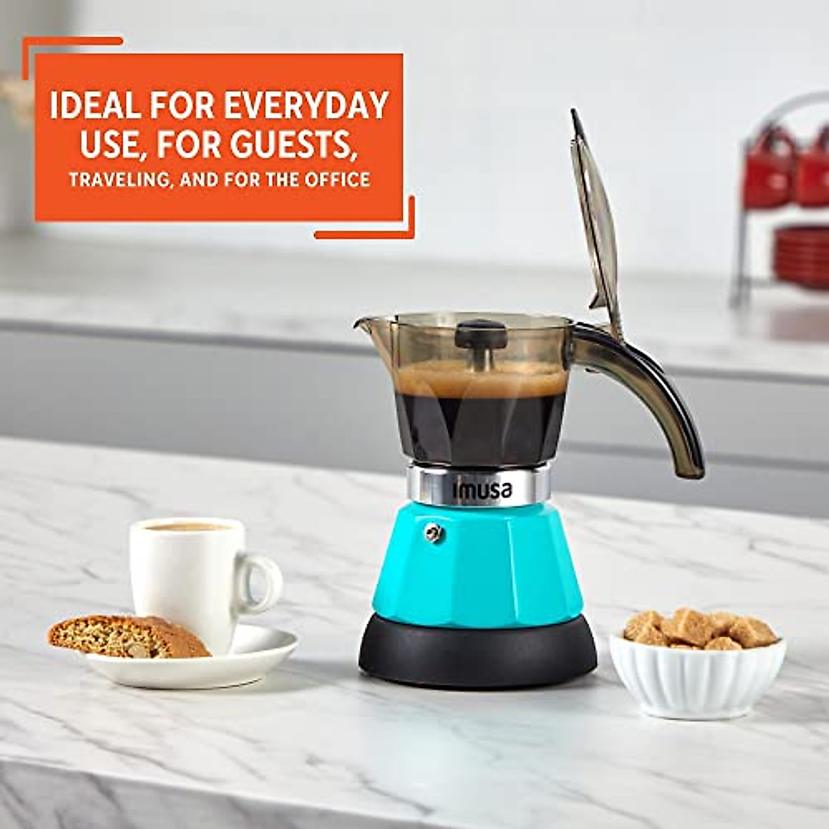 Imusa 3 Cup Electric Espresso Maker with Detachable Base, Teal