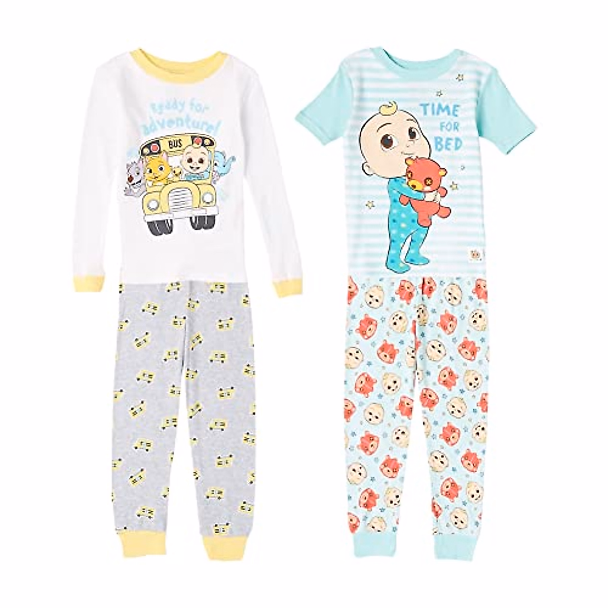 CoComelon Boys’ 4-Piece Snug-Fit Cotton Pajamas Set, Time for Bed, 5T