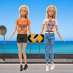 BARWA 18 Pack Doll Clothes and Accessories Including 4 Fashion Dresses 4 Sets Casual Outfits Tops and Trousers, Shorts 10 Bag Crown Necklace for 11.5 inch Girl Dolls…