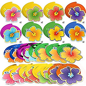 HOWAF 30 Pcs Hawaiian Tropical Luau Birthday Party Hanging Swirls Hibiscus Swirls Flower Foil Swirl Decorations Ceiling Decorations for Tiki Cocktail Beach Summer Party Decoration Supplies