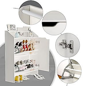 MYOYAY Shoe Storage Cabinets with Top Place Space and 2 Flip Drawers, White Modern Shoe Rack Parent-Child Upholstered Tipping Bucket Shoes Cabinet for Entryway Hallway Bedroom Corridor