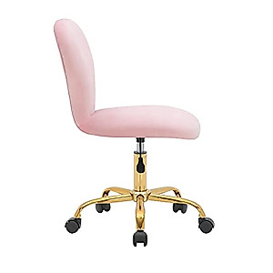 Porthos Home Evie Office Chair with Soft Velvet Upholstery, Stylish Golden Metal Legs with Roller Wheels and Adjustable Height, Sleek Armless Design for The Cozy Home Studio and Small Office