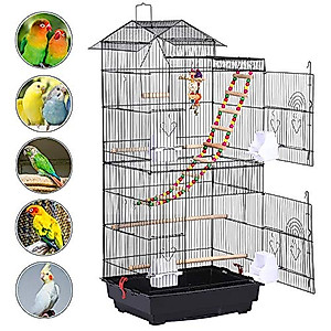 Yaheetech 39-inch Roof Top Large Flight Parrot Bird Cage for Small Quaker Parrot Cockatiel Sun Parakeet Green Cheek Conure Budgie Finch Lovebird Canary Pet Bird Cage w/Toys