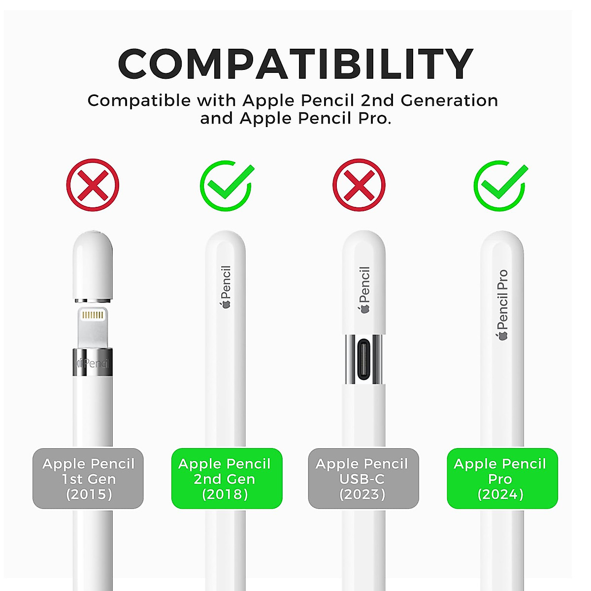 TRONWIN Apple Pencil Pro Case for Apple Pencil 2nd Generation Sleeve Silicone Cover Perfect Grip Skin Classic Design with Sturdy Clip Compatible with Apple Pencil 2nd gen (Classic)