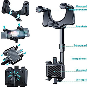 2 Pack Rearview Mirror Phone Holder for Car 360°Rotatable and Retractable Car Phone Holder Multifunctional Adjustable Phone Navigation Holder Universal Car Rearview Mirror Bracket for All Phones