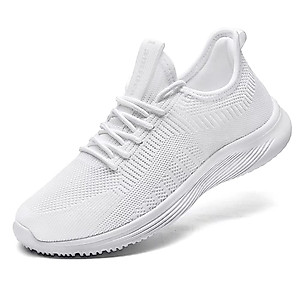 Lamincoa Womens Slip On Walking Shoes Non Slip Casual Road Running Lightweight Mesh Fashion Sneakers for Gym Travel Workout White