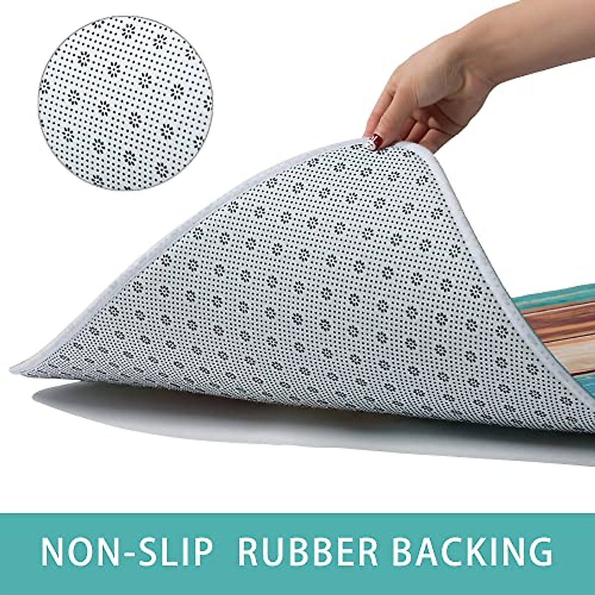 Bathroom Rugs, Kitchen Rug Non-Slip Soft Absorbent Bath Mats with Nautical Anchor Flannel for Bathroom Kitchen and Hallway 24 inches X 71 inches Turquoise/Brown