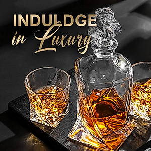 Valentines Day Gift For Him, TF TakeFlight Elegant Crystal Whiskey Decanter Set, Ultimate Gift for Men, Dad, Boyfriend, Legend Inspired Whisky Scotch Glassware, Classic Design, Twist