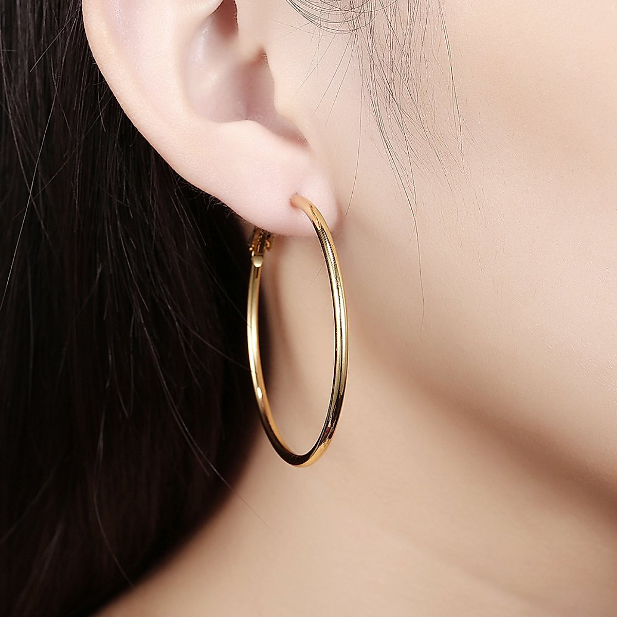 Gold Hoop Earrings, 18K Gold Plated Rounded Hoops Earrings for Women