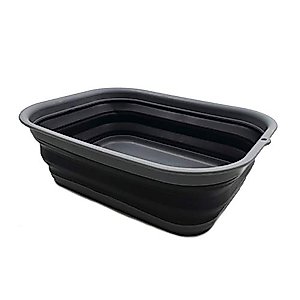 SAMMART 12L (3.17 Gallon) Collapsible Tub - Foldable Dish Tub - Portable Washing Basin - Space Saving Plastic Washtub (1, Grey/Black)