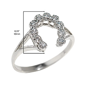 .925 Sterling Silver White Cubic Zirconia Horseshoe Split Shank Lucky Statement Ring - Size 5