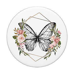 Butterfly Vintage Animal Drawing Retro Insect Biology White PopSockets PopGrip: Swappable Grip for Phones & Tablets
