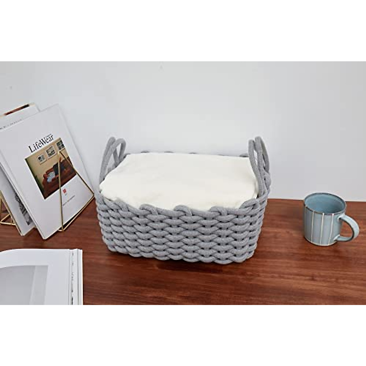 Woven Baskets, Set of 3 for Home, Office, Dorm Room, Living Room, Bedroom, Bathroom, Nursery Storage and Organization (GRAY)