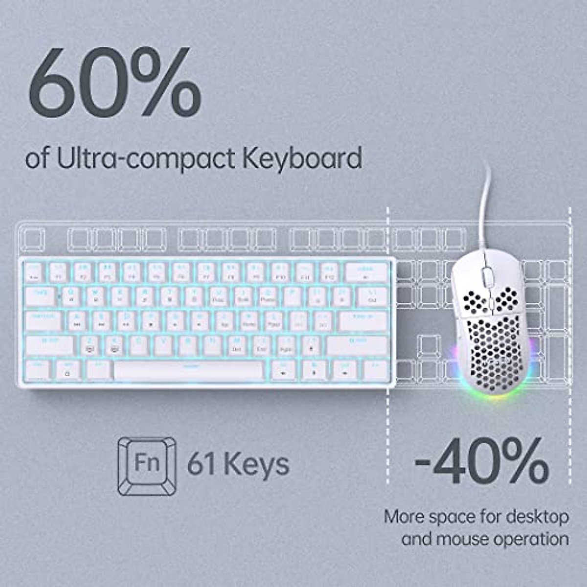 DIERYA DK61SE 60% Mechanical Gaming Keyboard, 61 Keys Anti-Ghosting, LED Backlight, Detachable USB-C, Ultra-Compact Mini Wired Keyboard with Red Linear Switch for Windows Laptop PC Gamer Typist