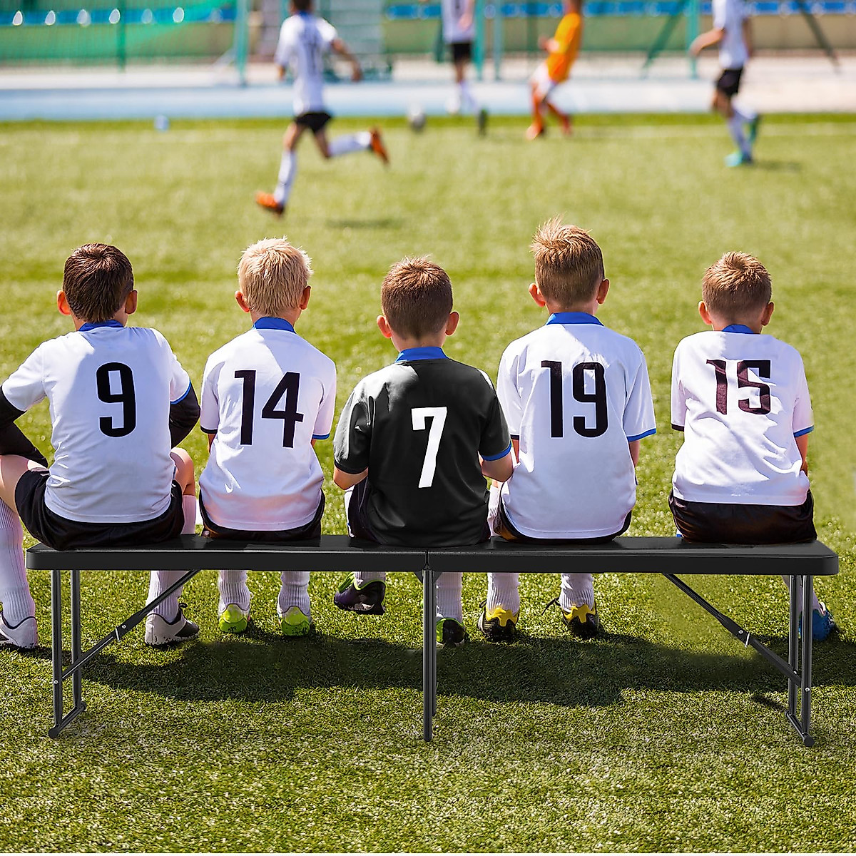 VINGLI 6 feet Plastic Folding Bench,Portable in/Outdoor Picnic Party Camping Dining Seat, Garden Soccer Multipurpose Entertaining Activities, Tree Patterned HDPE Tabletop, 2 Pack, Black