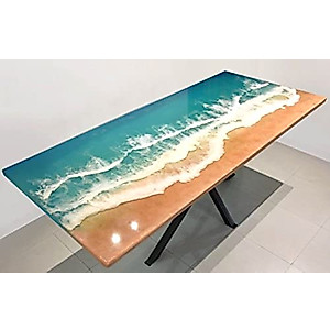 Epoxy Table, Beach View Wooden Epoxy Table, 72" x 36" Inch Natural Effect of Returning Water on Beach Dining Table, Natural Wood Epoxy Eating Table, Resin Table, Piece of Conversation